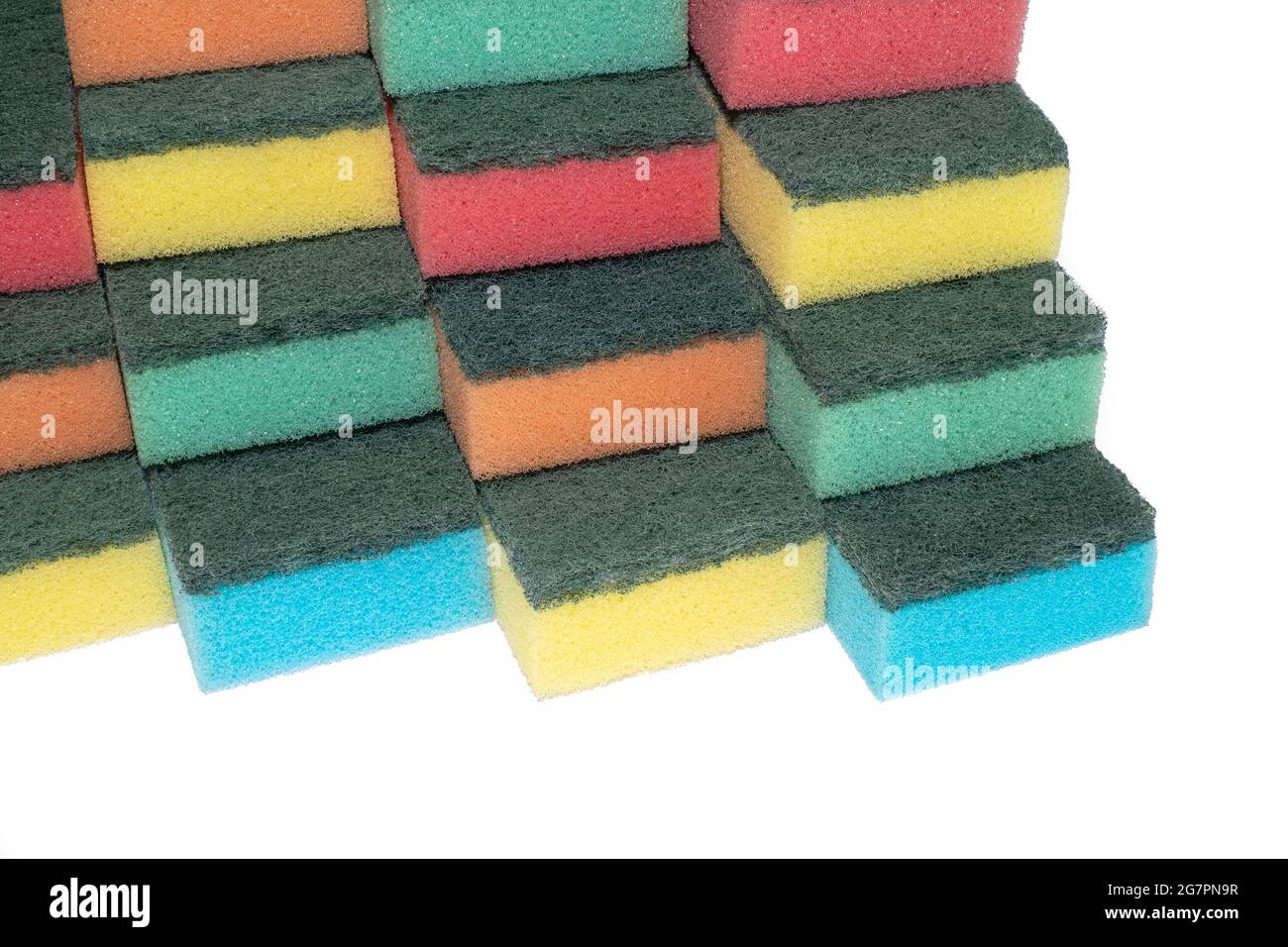 Multicolored Stacked Kitchen Cellulose Foam Sponges. close up household ...