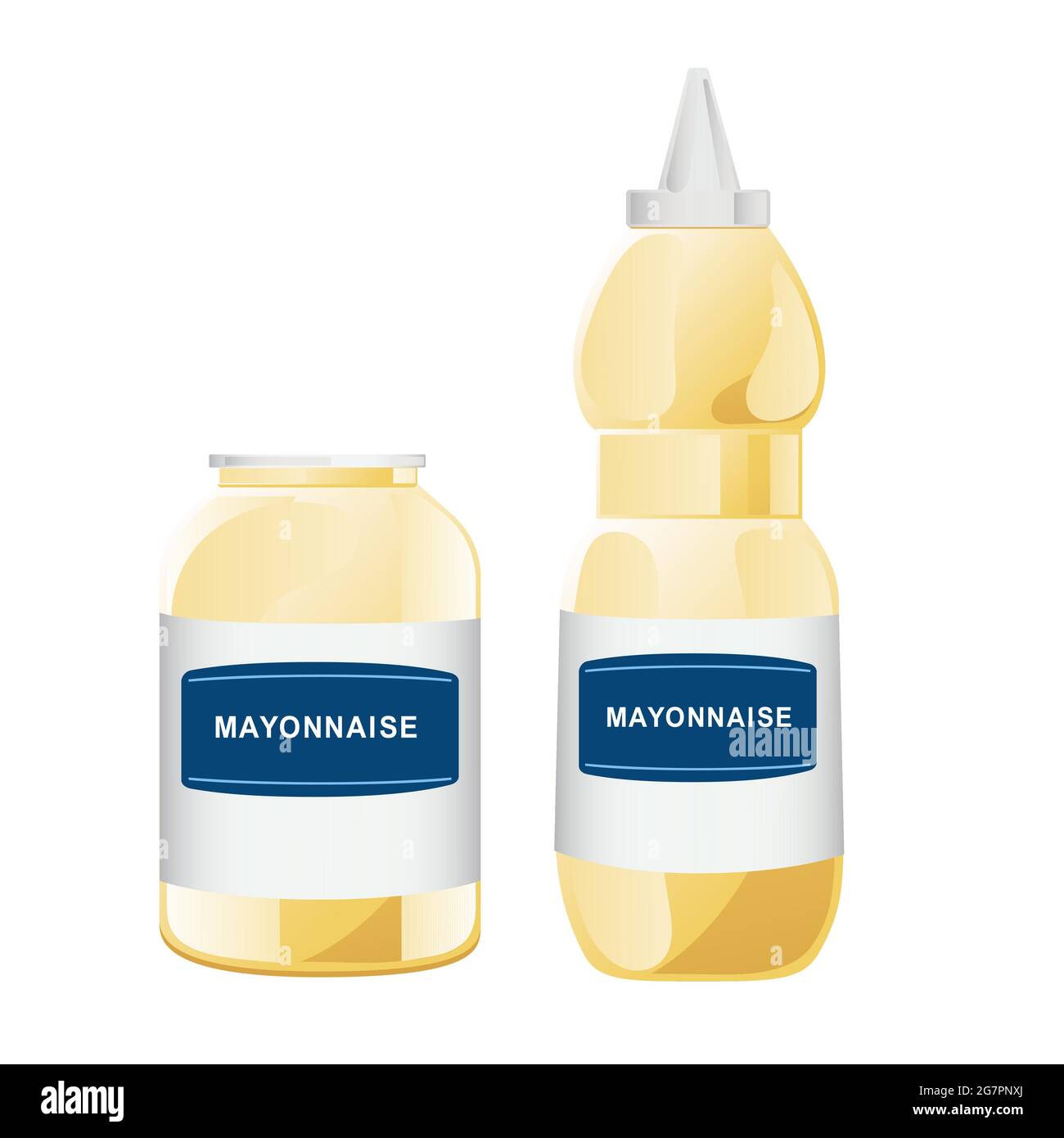 Mayonnaise in glass bottles set. Jars with white sauce. Condiment ...