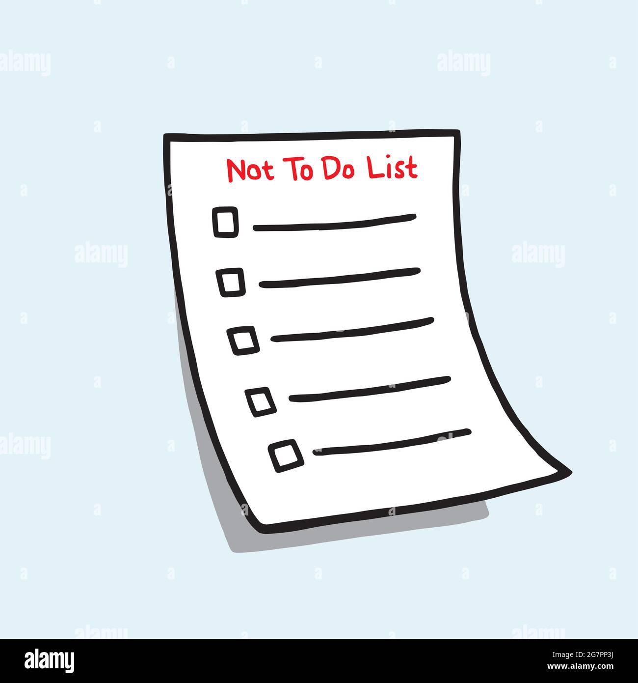Not To Do List Paper Checklist. Hand Drawn Doodle. Vector Illustration ...