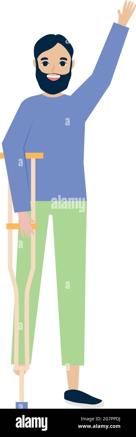 cartoon disabled man with crutch Stock Vector Image & Art - Alamy