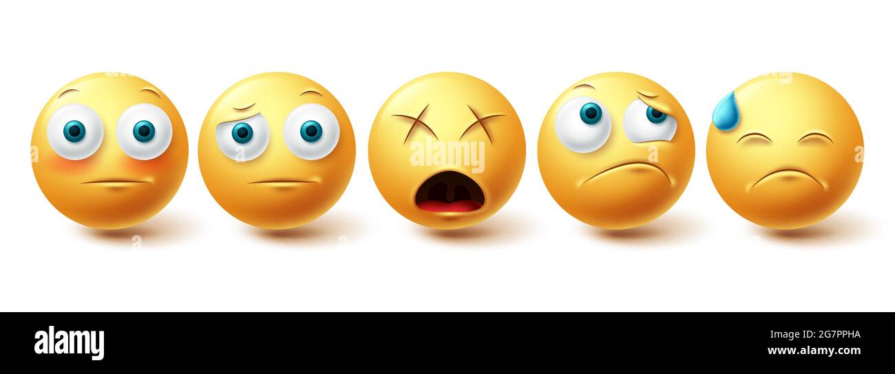 Emoji smiley face vector set. Smileys emoticon sad, upset and lonely ...