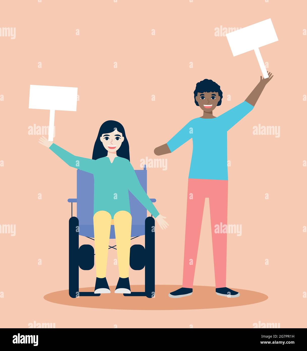 disabled people protesting on orange background Stock Vector Image ...