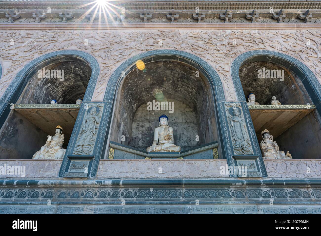 Zhulin Temple in Wutai Mountain at dusk, Shanxi Province, China Stock ...