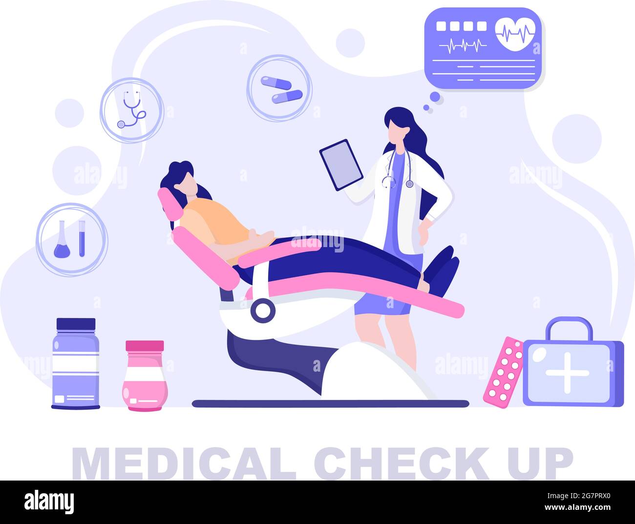 Medical Health Check up Background Landing Page Illustration. Doctor ...