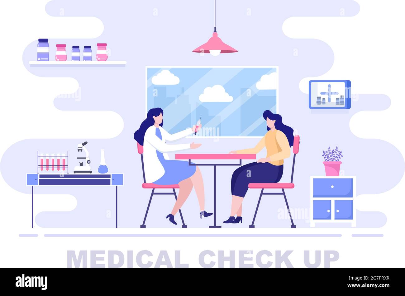 Medical Health Check up Background Landing Page Illustration. Doctor ...
