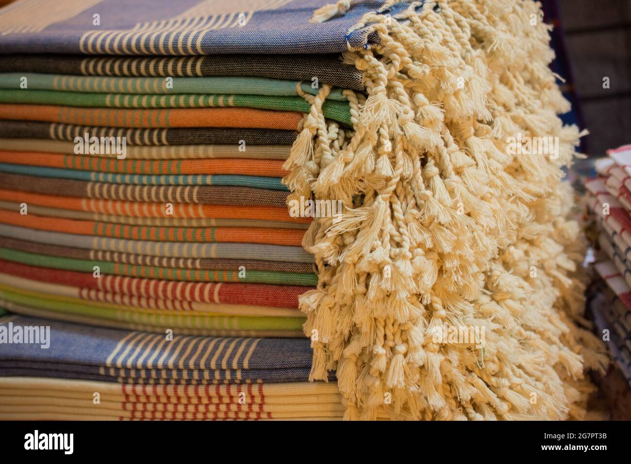 Closeup of stacked folded fabric for interior decor Stock Photo - Alamy