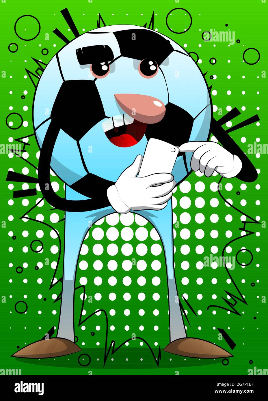Soccer ball using a mobile phone. Traditional football ball as a ...