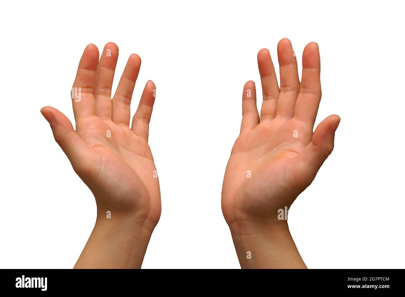 Closeup of a praying hand gesture isolated on a white background with ...