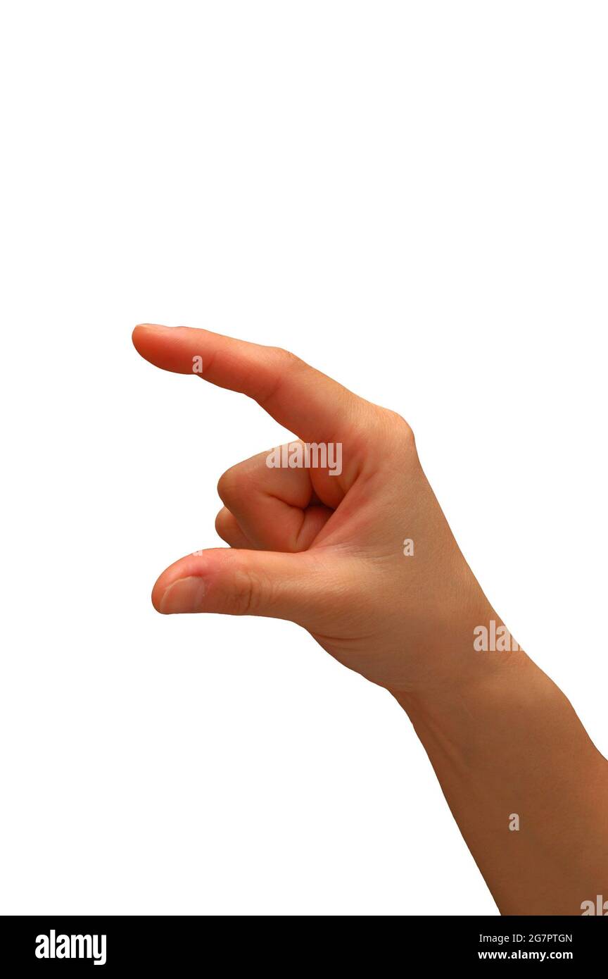 Closeup of an small hand gesture isolated on a white background with ...