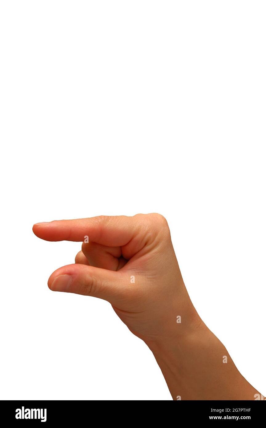 Closeup of an small hand gesture isolated on a white background with ...