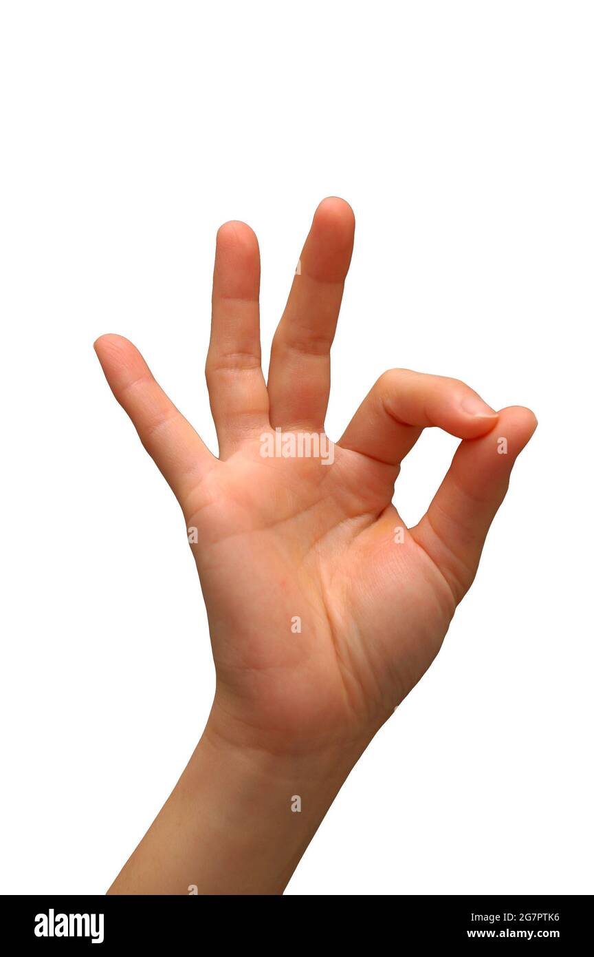 Isolated shot of OK hand signal on a white background with free space ...