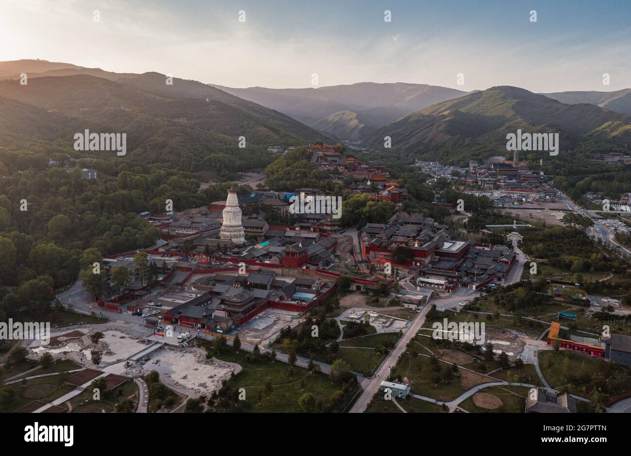 Aerial view of the Wutai Mountain at dusk, Shanxi Province, China Stock ...