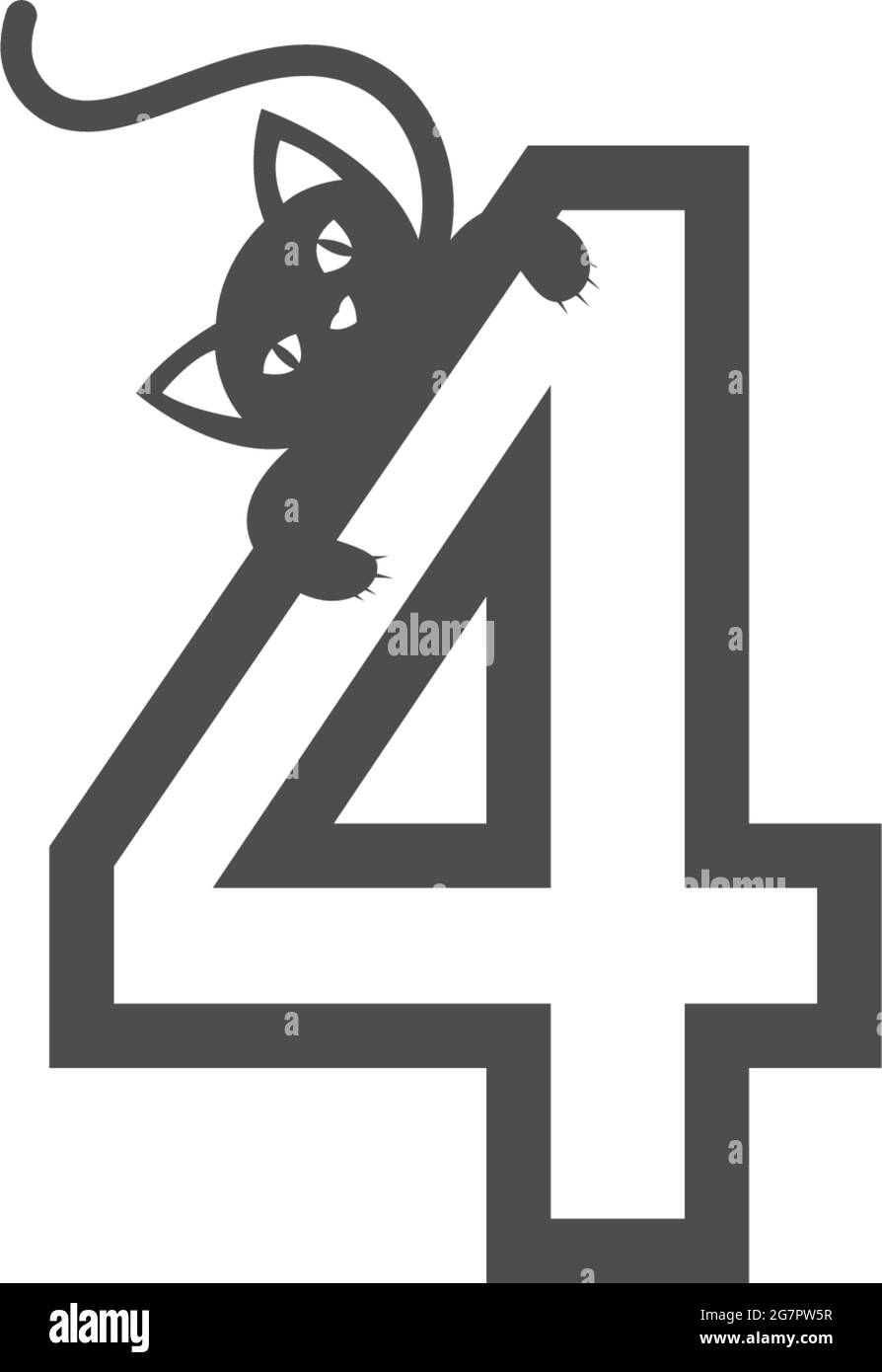 Number 4 with black cat icon logo design template vector Stock Vector ...