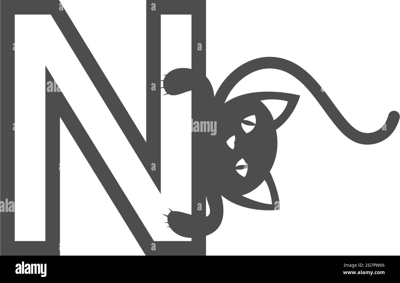 Letter N with black cat icon logo design template vector Stock Vector ...