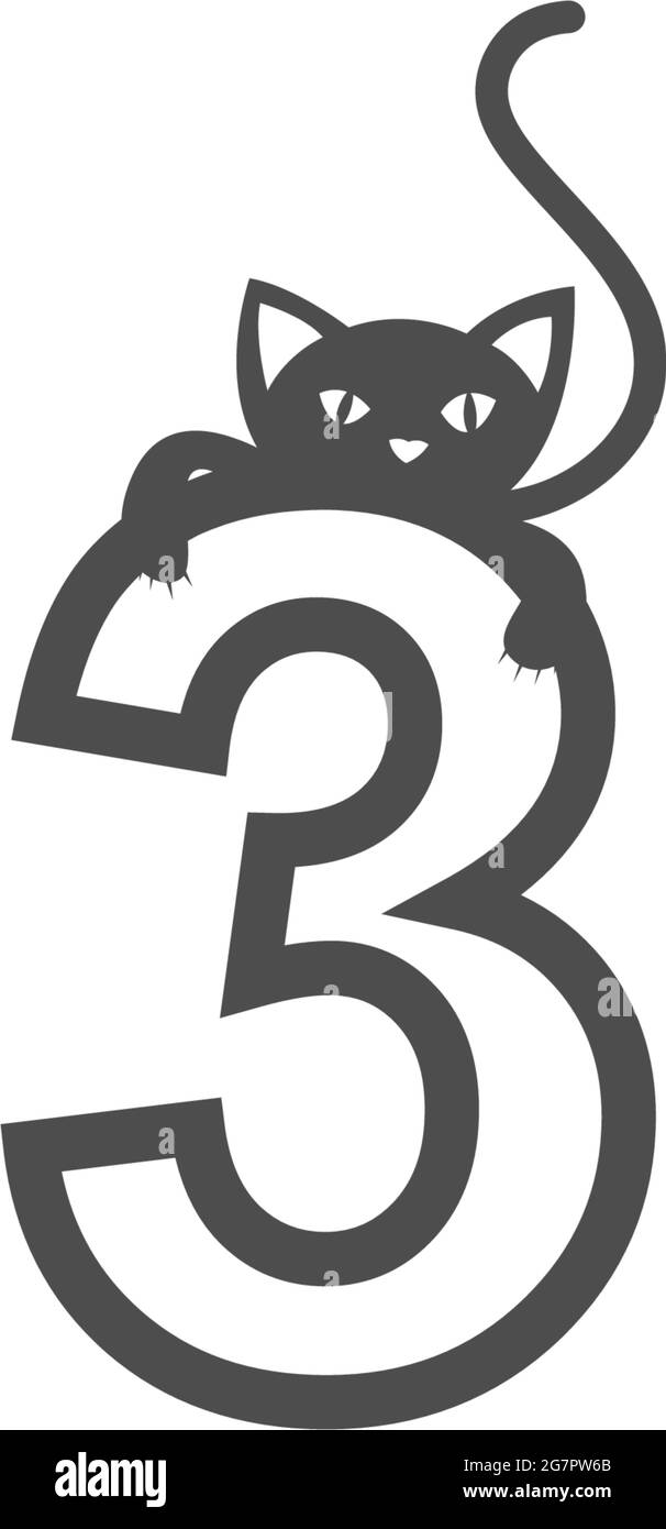 Number 3 with black cat icon logo design template vector Stock Vector ...