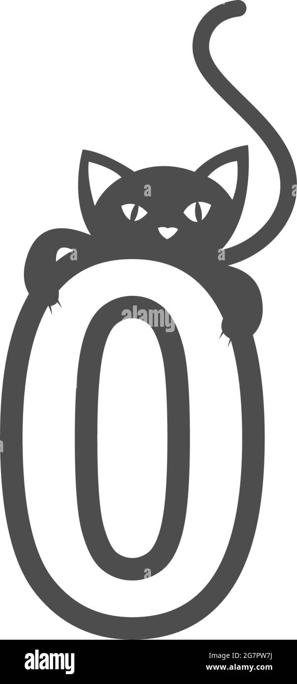 Number zero with black cat icon logo design template vector Stock ...