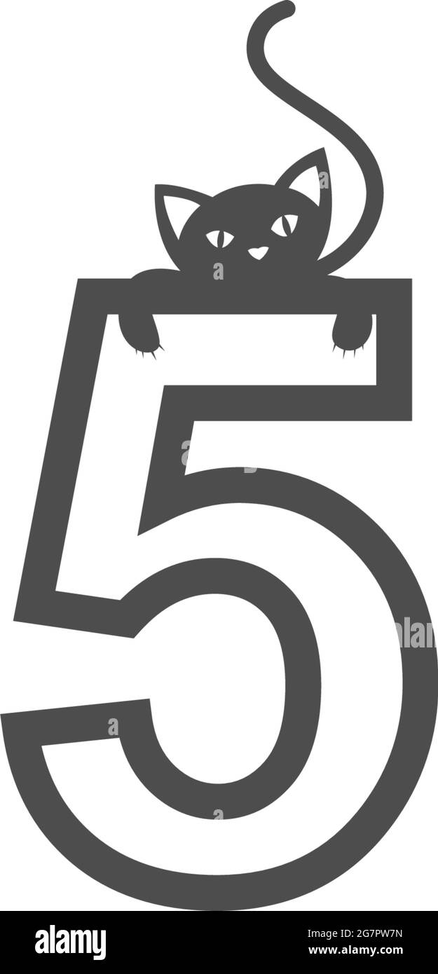 Number 5 with black cat icon logo design template vector Stock Vector ...