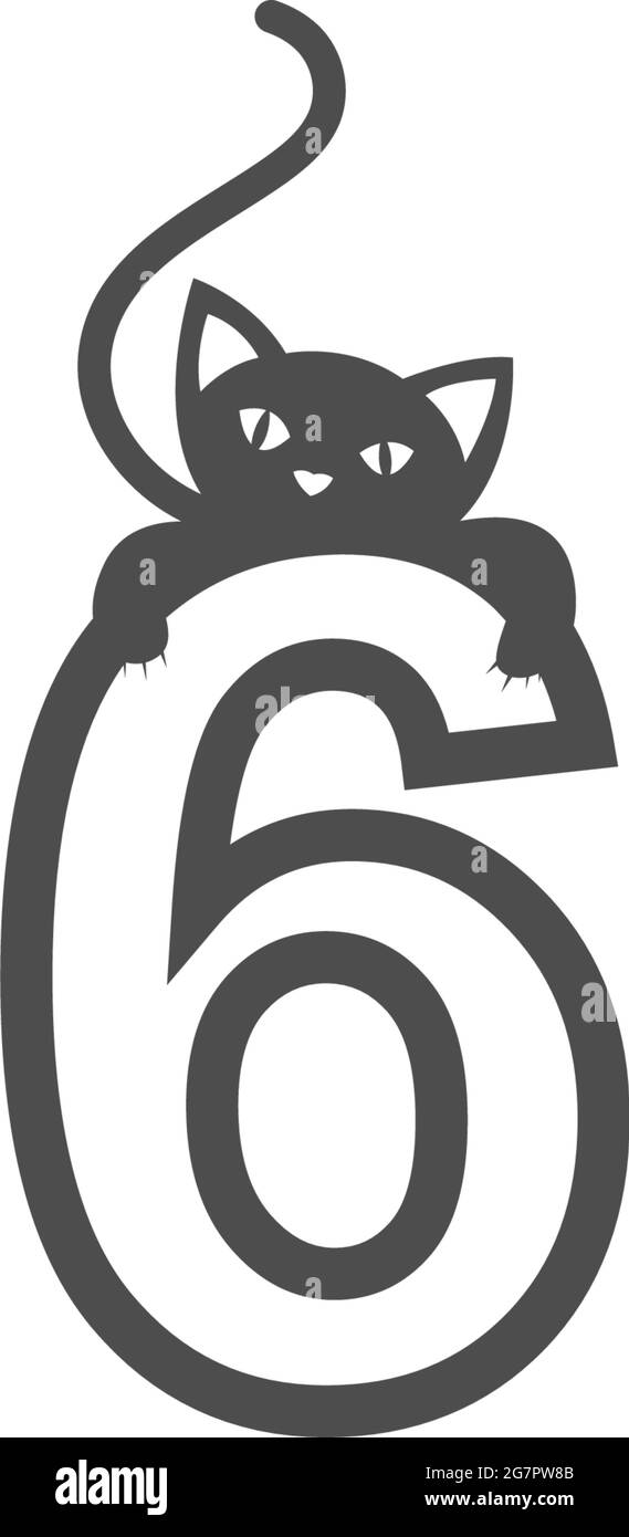 Number 6 with black cat icon logo design template vector Stock Vector ...