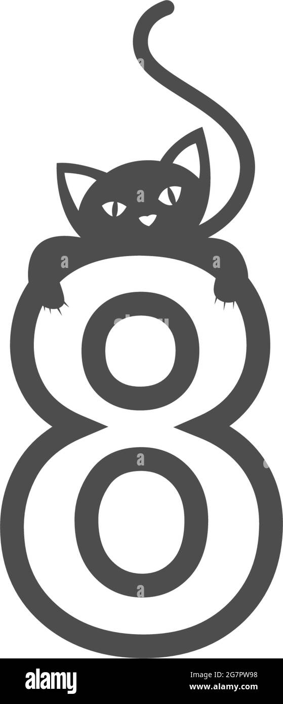 Number 8 with black cat icon logo design template vector Stock Vector ...