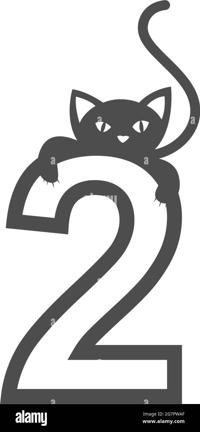 Number 2 with black cat icon logo design template vector Stock Vector ...