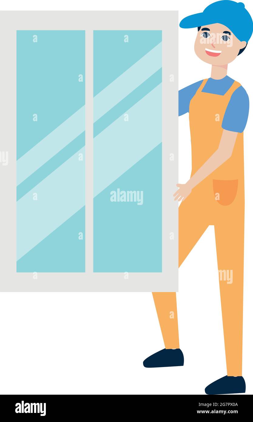 Handyman installing window Stock Vector Images - Alamy