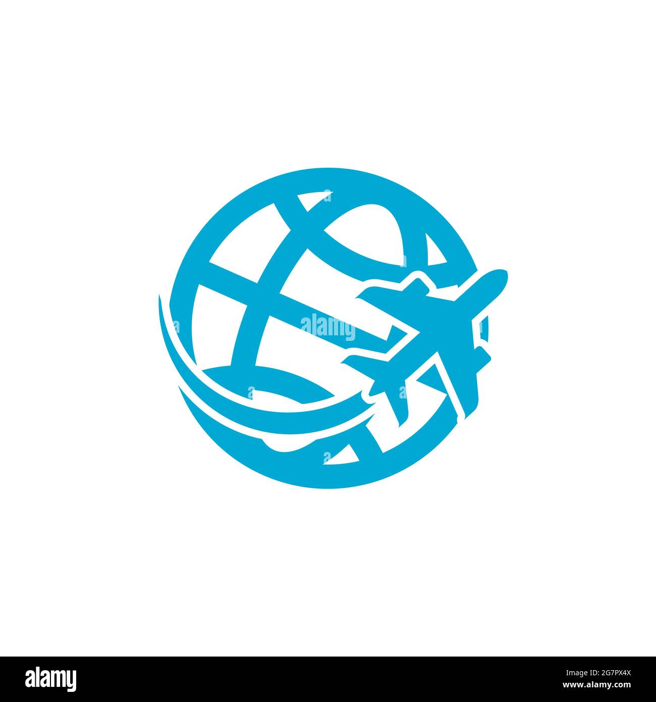 Airplane around the globe blue emblem. Global tourism symbol. Jet ...