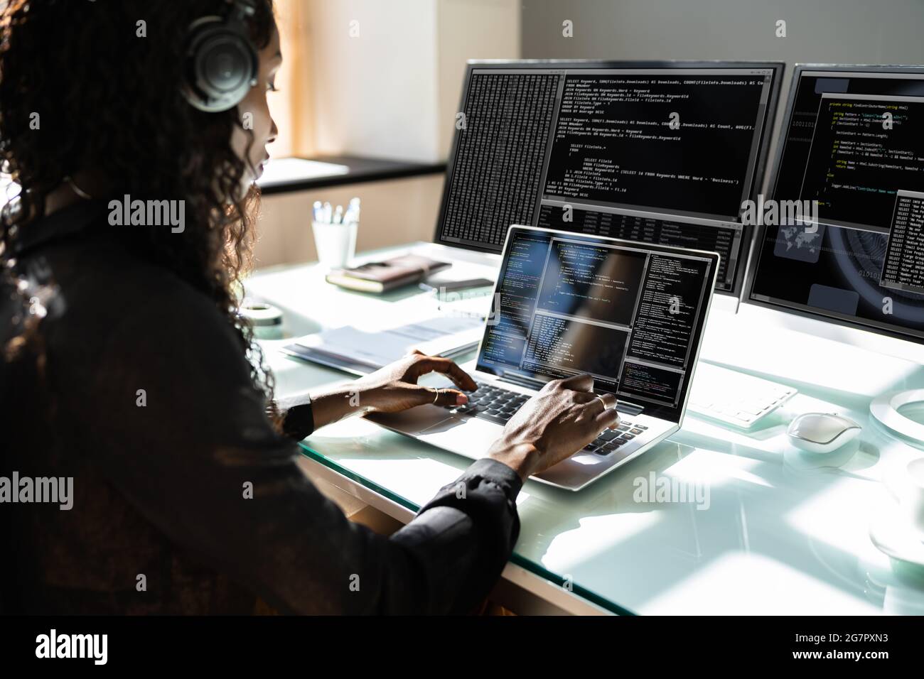 African American Woman Programmer. Girl Coding On Computer Stock Photo ...