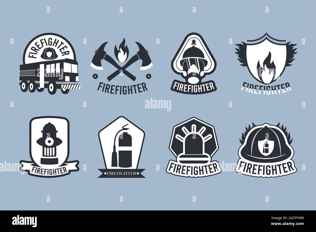 firefighter badges icon set on blue background Stock Vector Image & Art ...