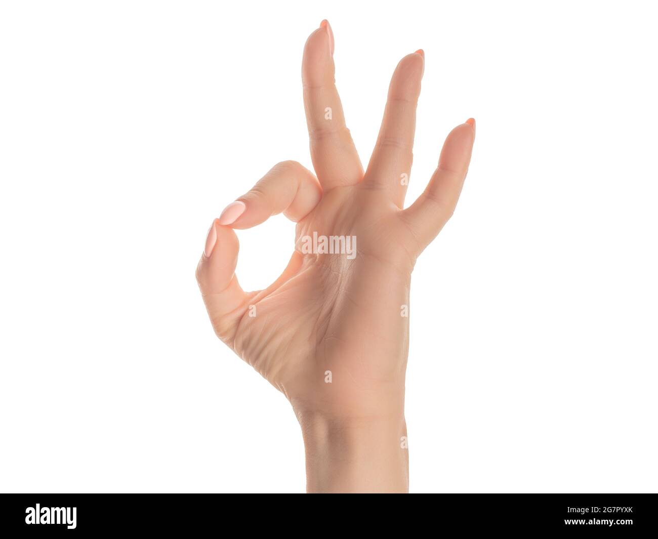 Hand caucasian young woman showing fingers over isolated white ...