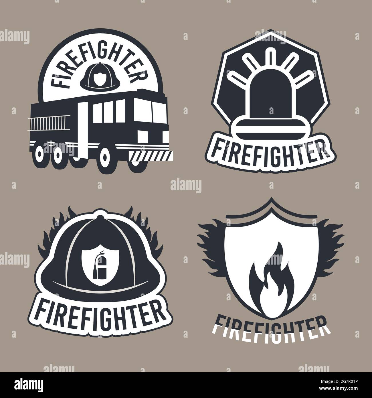 firefighter badges icon set on brown background Stock Vector Image ...