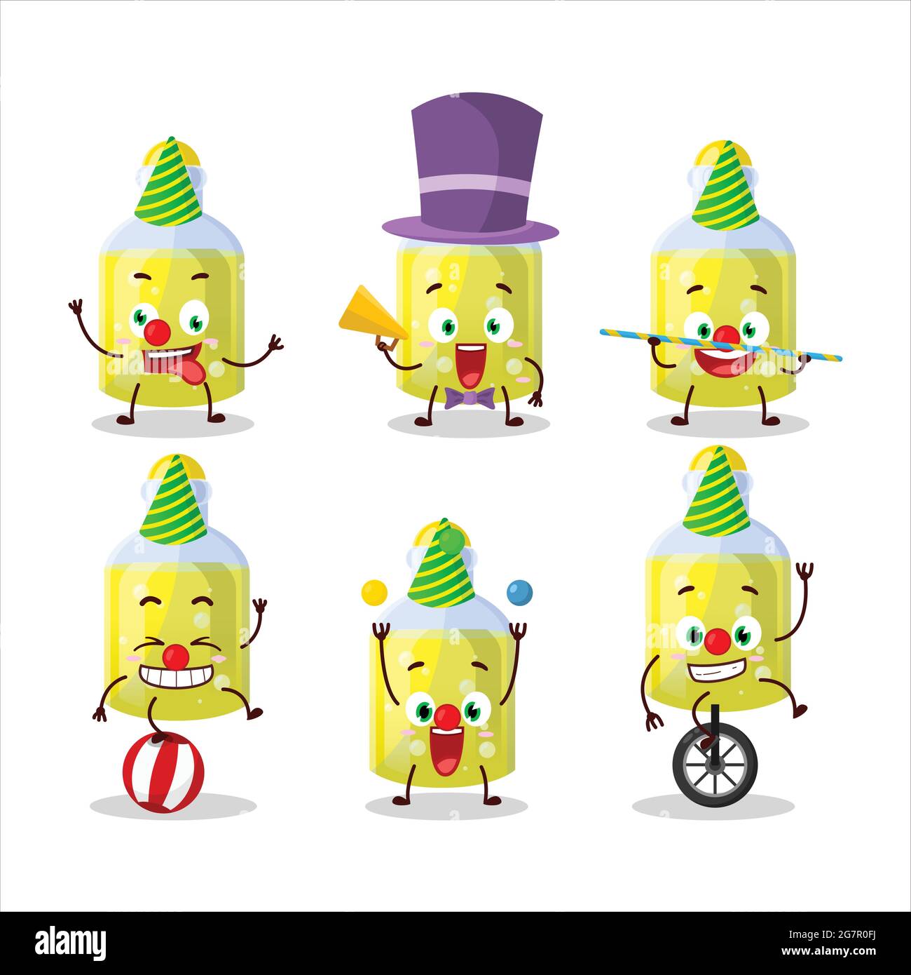 Cartoon character of yellow magic potion with various circus shows ...