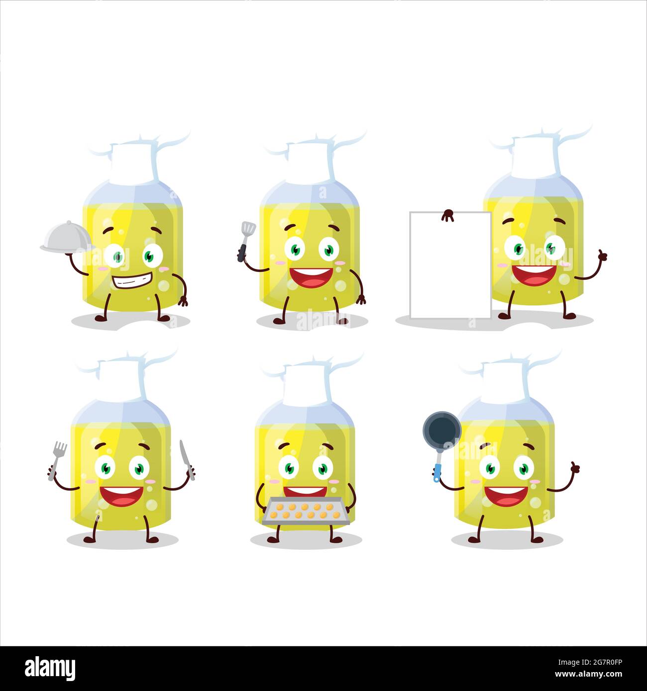 Cartoon character of yellow magic potion with various chef emoticons ...