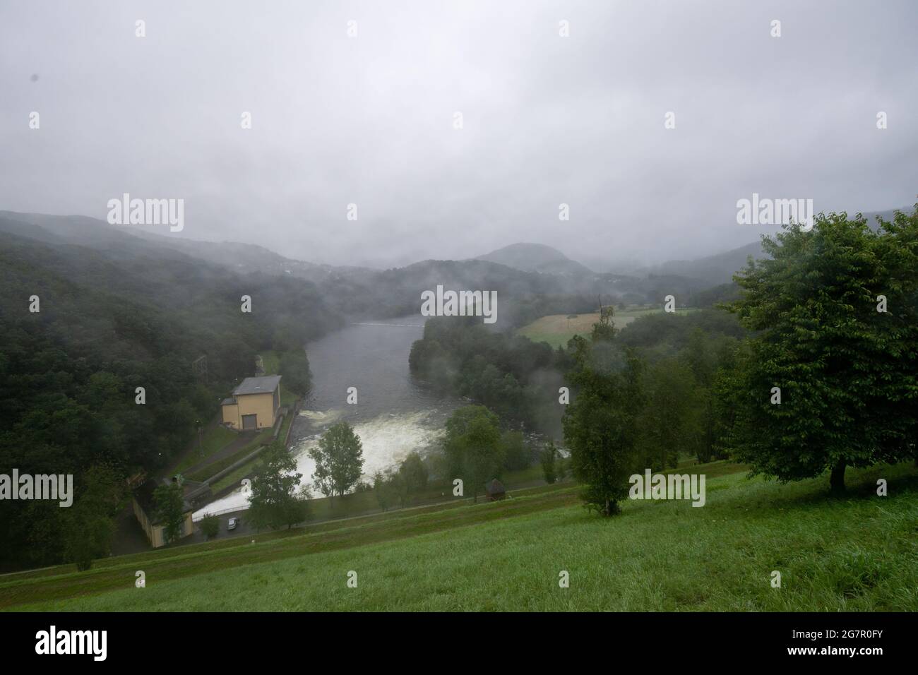 Heimbach, Germany. 16th July, 2021. View into the valley below the Rur ...