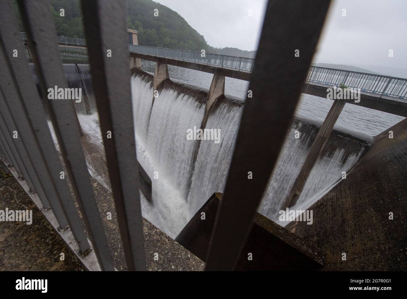 Heimbach, Germany. 16th July, 2021. Water runs off in the overflow of ...