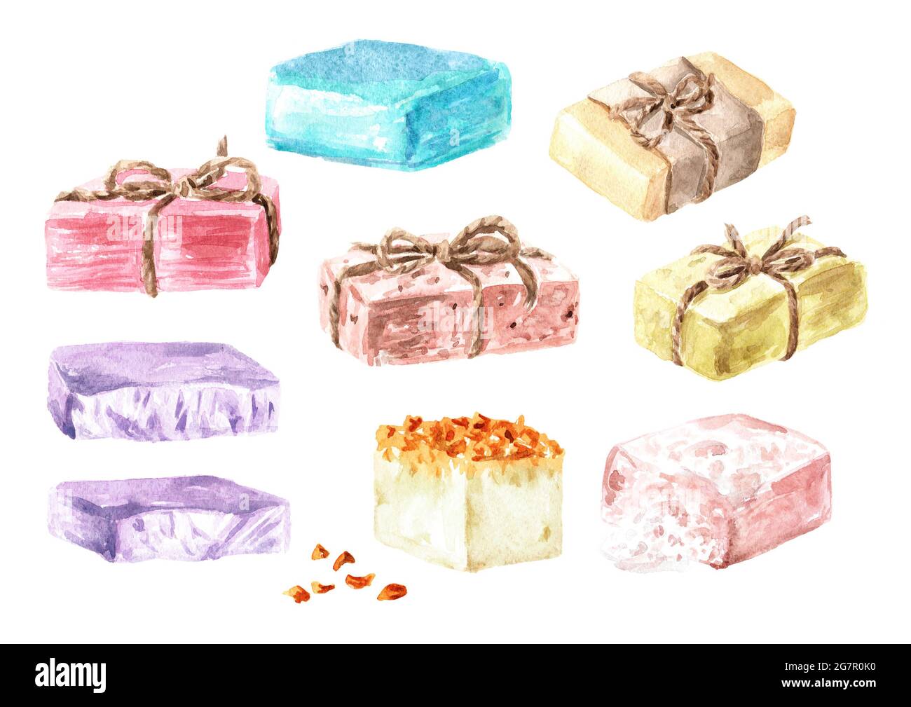 Natural handmade soap set. Watercolor hand drawn illustration, isolated ...