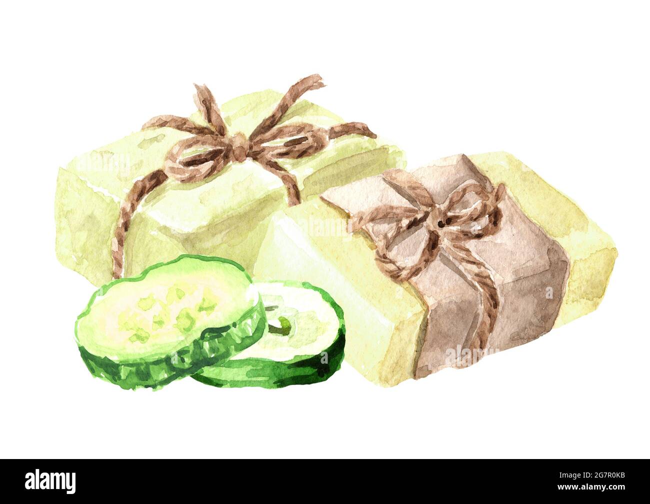 Natural handmade soap with cucumber. Watercolor hand drawn illustration ...