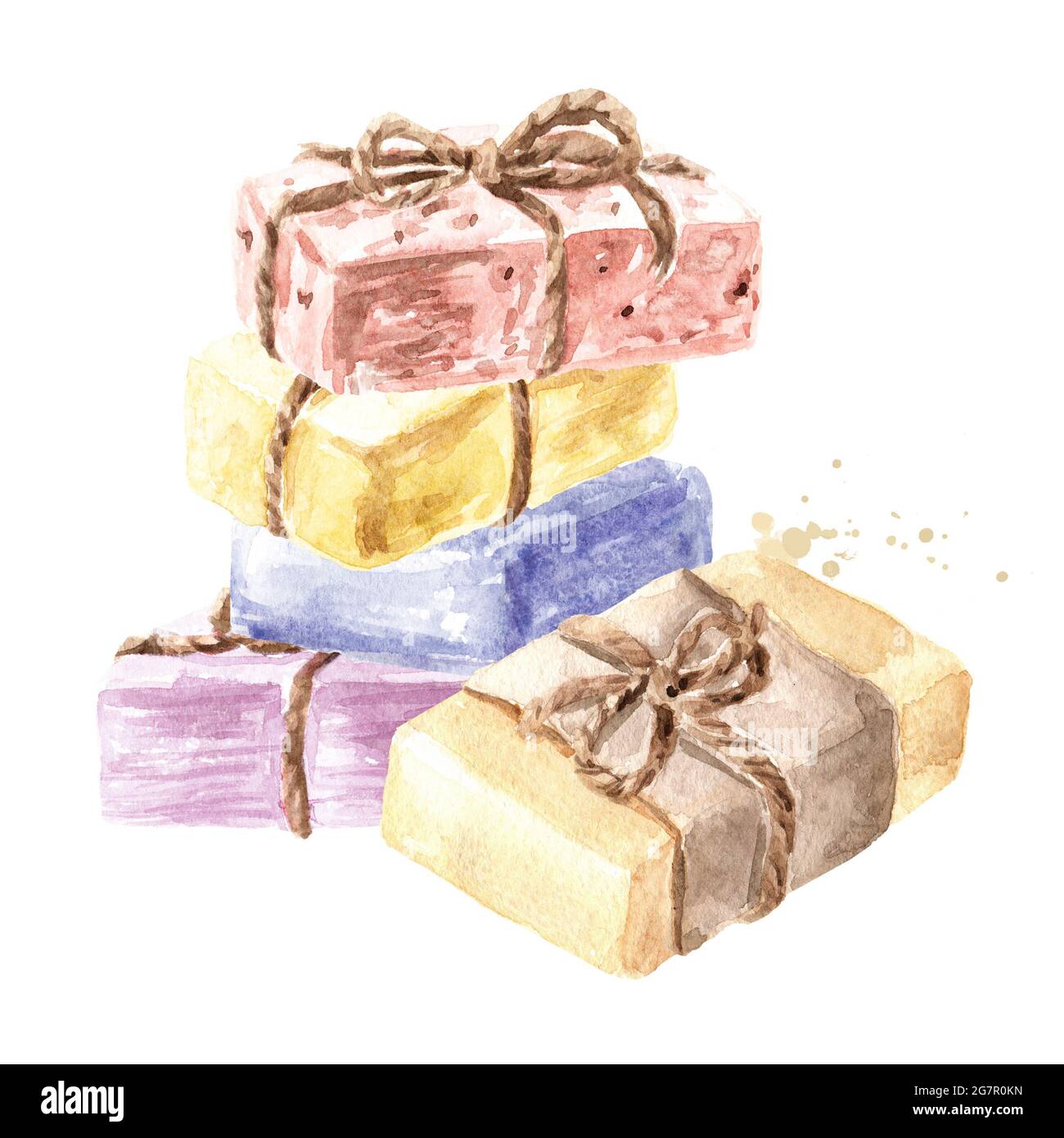 Natural handmade soap. Watercolor hand drawn illustration isolated on ...