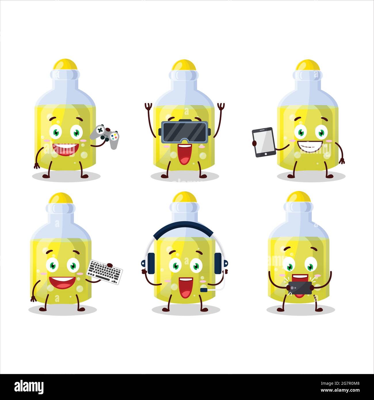 Yellow magic potion cartoon character are playing games with various ...