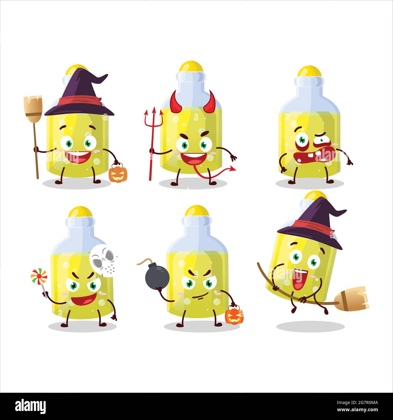 Halloween expression emoticons with cartoon character of yellow magic ...
