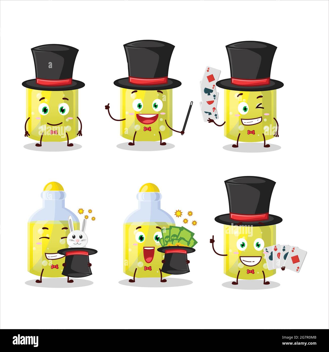 A yellow magic potion Magician cartoon character perform on a stage ...