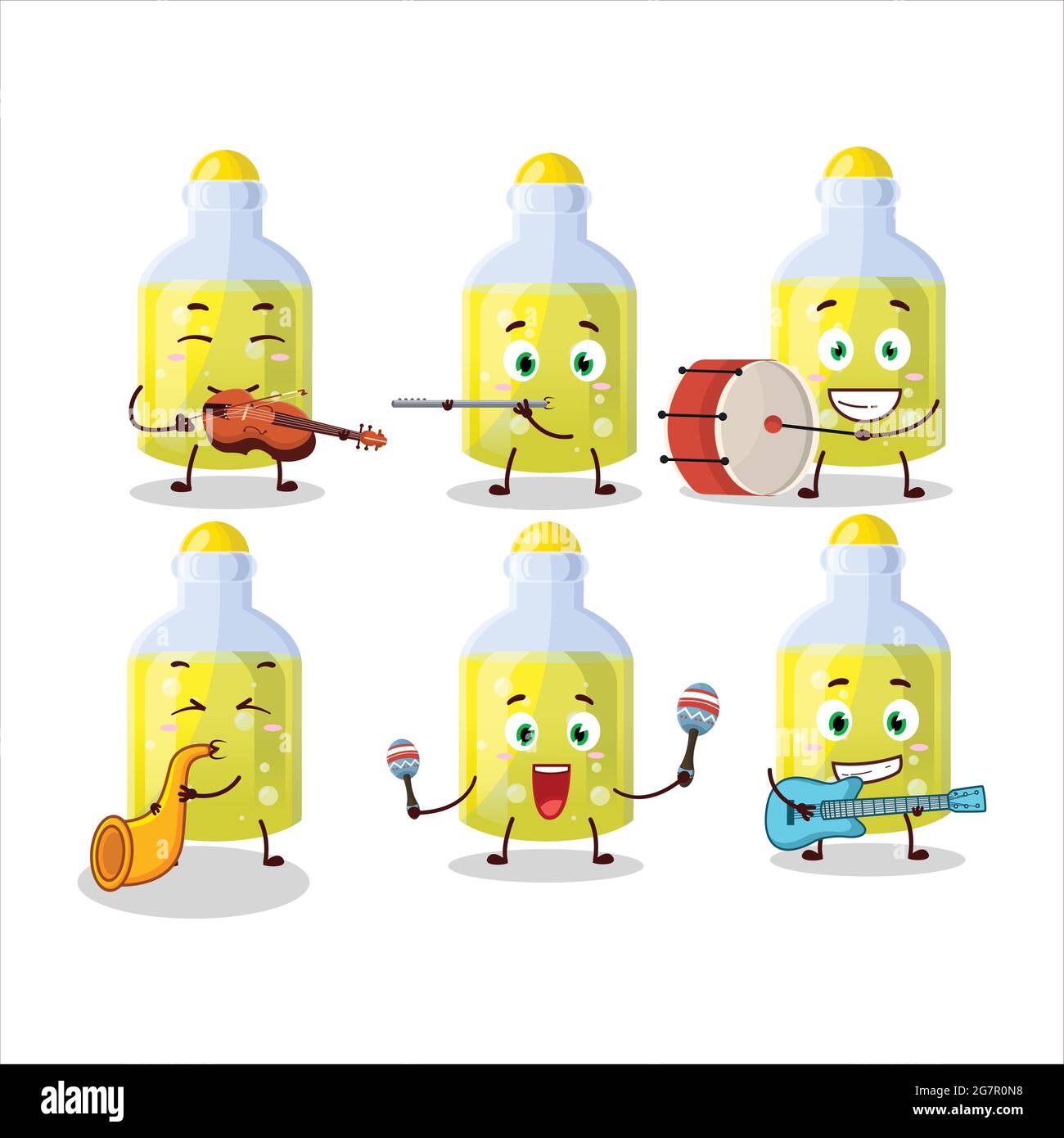 Cartoon character of yellow magic potion playing some musical ...