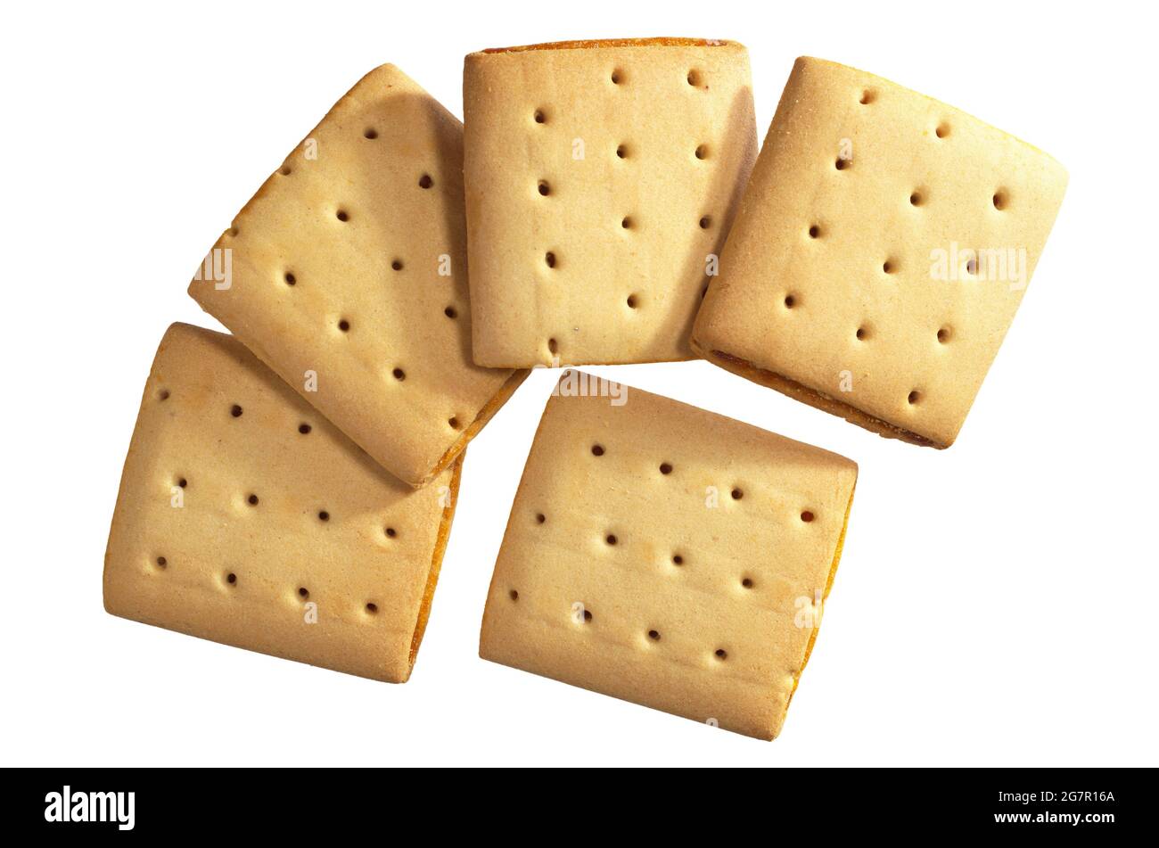Tasty square cookies with jam isolated on white background, top view ...