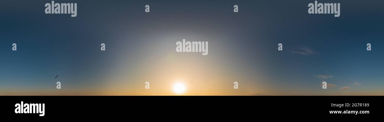 Dark blue sunset sky pano with Cirrus clouds. Seamless hdr panorama in ...