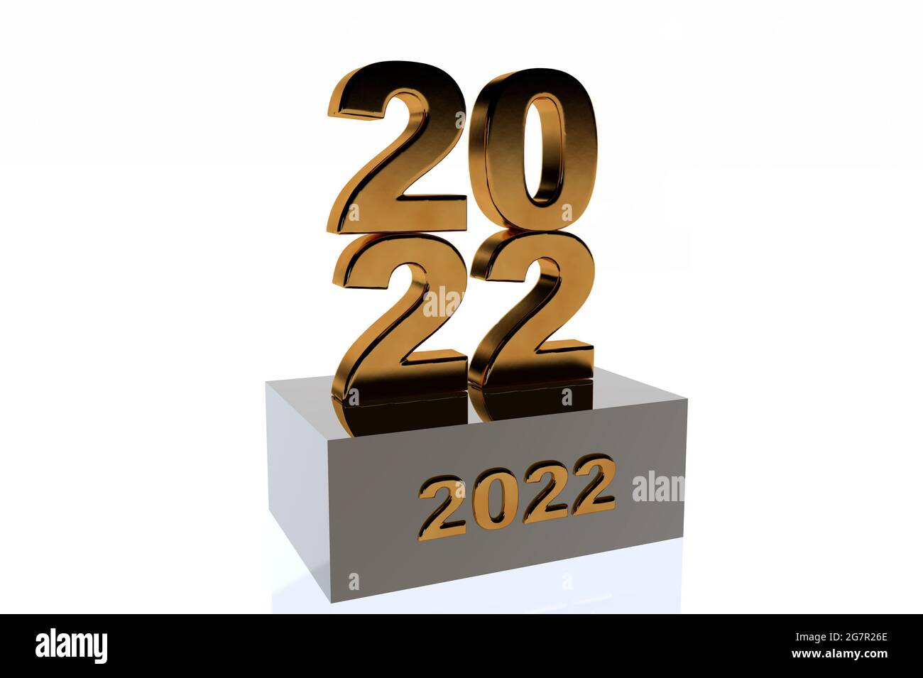 The symbol of the upcoming new year 2022 depicted in a 3D illustration ...