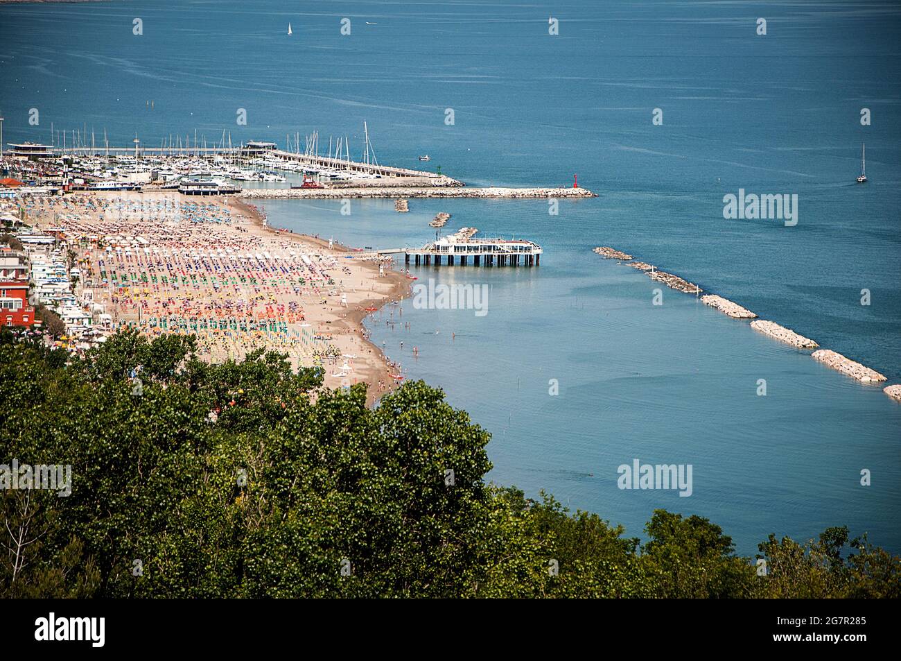 Aerial shot of touristic Gabicce Monte beach in Pesaro and Urbino ...