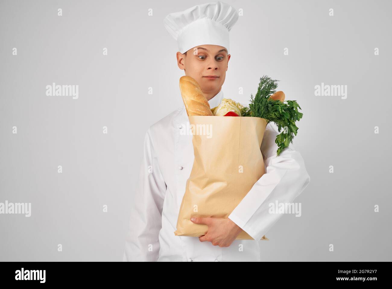 emotional male chef food package healthy food lifestyle Stock Photo - Alamy