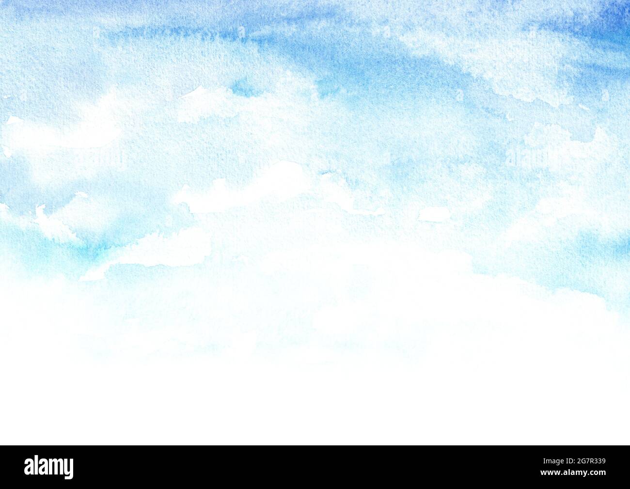 Blue sky with clouds, Watercolor hand drawn illustration Stock Photo ...