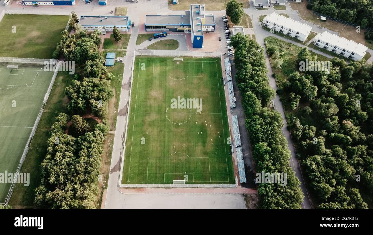 Areal view on football pitch in the forest. Football concept Stock ...