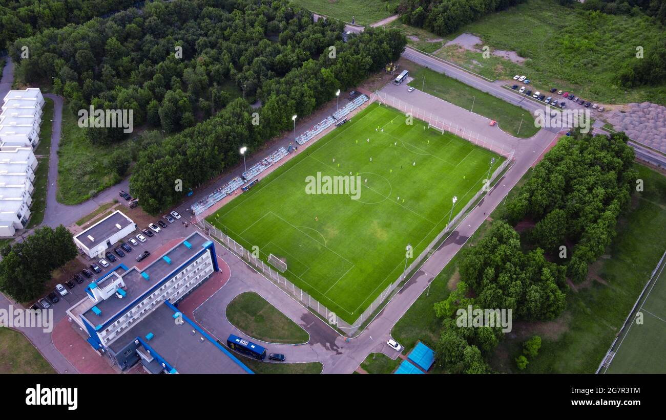 Areal view on football pitch in the forest. Football concept Stock ...