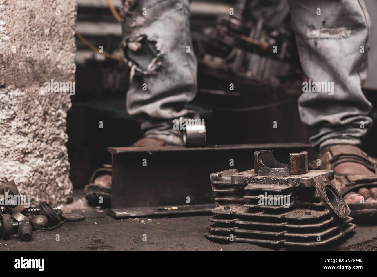 Closeup of a male welder standing in between metals after work Stock ...